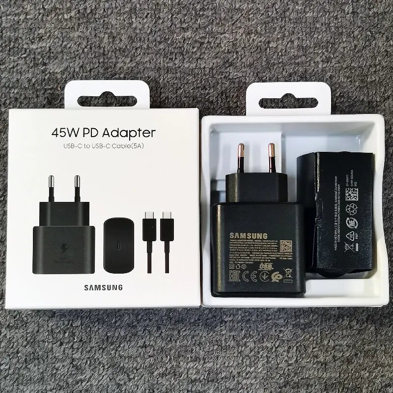 Зарядное устройство Samsung 45 Вт, адаптер для сверхбыстрой зарядки для Galaxy Black-With 5A Cable