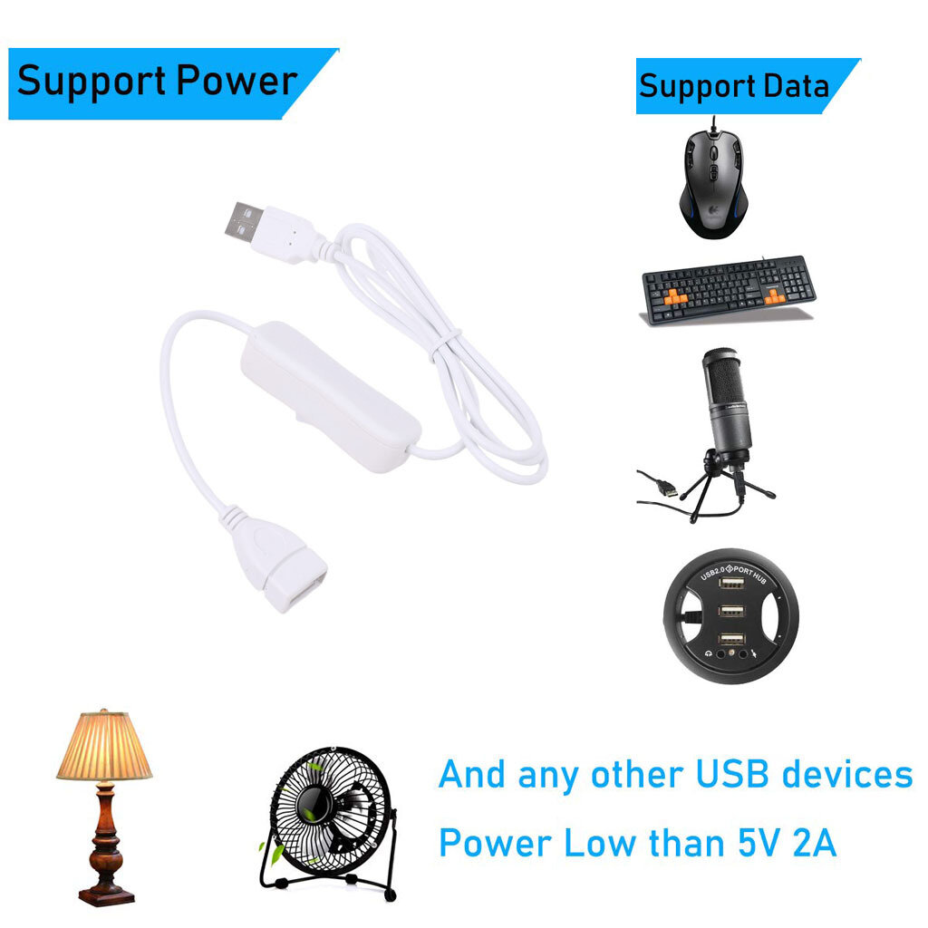 2м белый USB 2.0 удлинительный кабель с выключателем