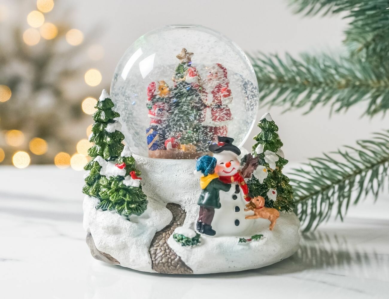 Музыкальный снежный шар рождественские зарисовки, полистоун, стекло, подсветка, снежный вихрь, 13 см, Sigro 50-1570
