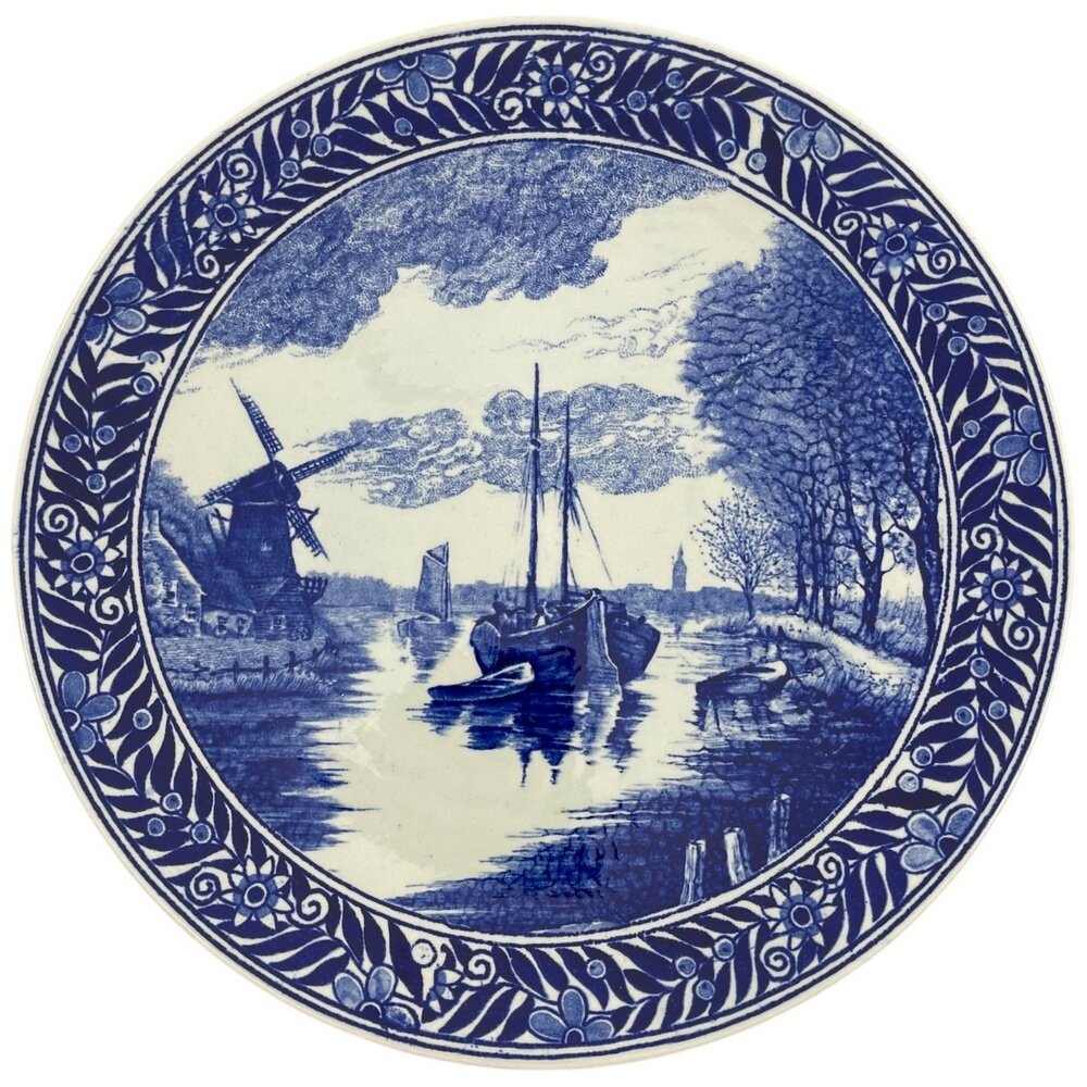 Тарелка декоративная "Речной пейзаж", 29 см, 1950-1960 гг, Boch Freres La Louviere, Бельгия