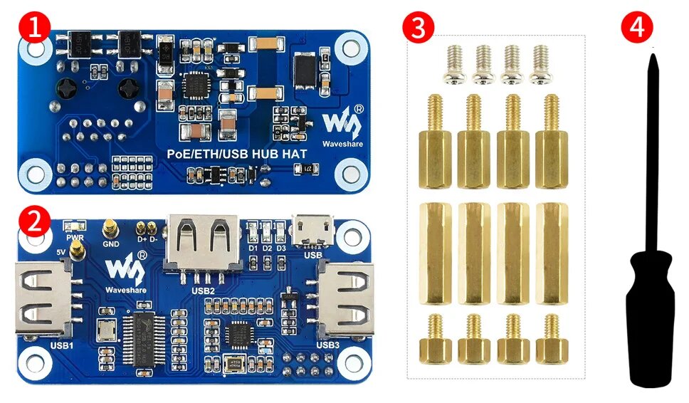 Waveshare PoE/ETH/USB HUB HAT для Raspberry Pi