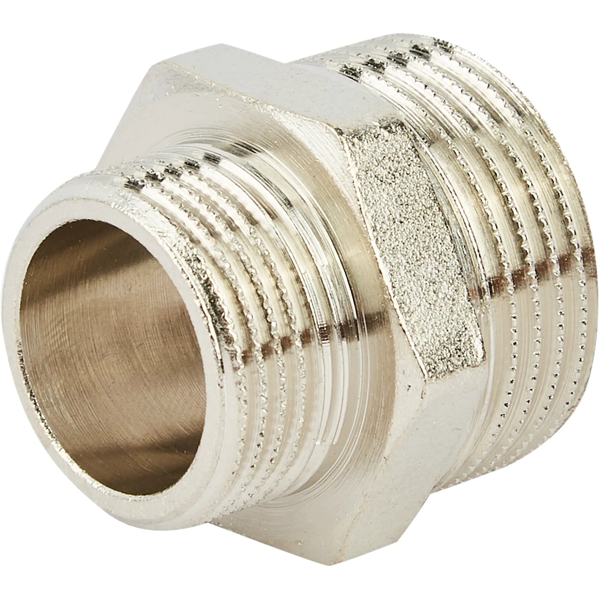 Ниппель переходной Stout 1 x3/4 НР никелированная латунь