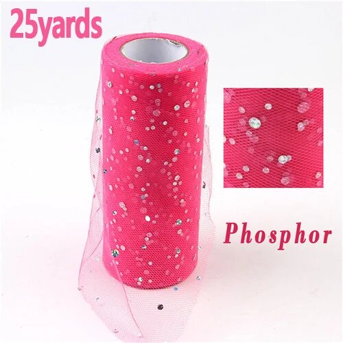 Ширина 15 см, 10/25 ярдов, блестящий тюль с блестками, рулон, катушка-пачка, свадебное украшение, органза, лазер, сделай сам, ремесло, принадлежности для дня рождения Розовый, Phosphor 25yards