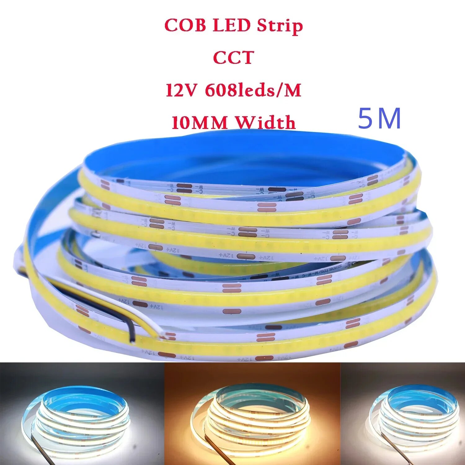 Светодиодная лента COB 12V, 608led/M, 5M, 10мм