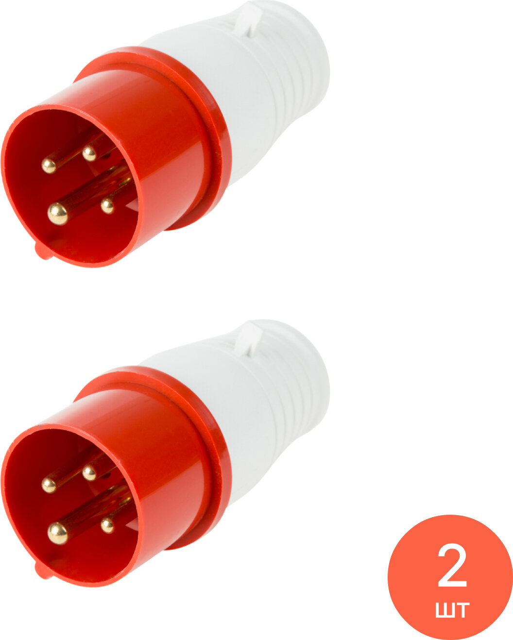 Вилка силовая кабельная REXANT / Рексант 014 переносная прямая из самозатухающего пластика, красная, 3Р+РЕ 16А 380В, IP44, 11-8901 / электрика (комплект из 2 шт)