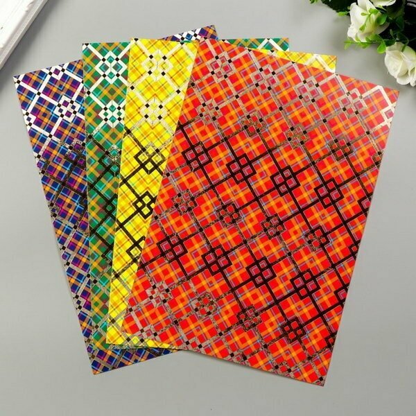 Цветной картон Апплика "Калейдоскоп", с тиснением, A4, 4 цвета