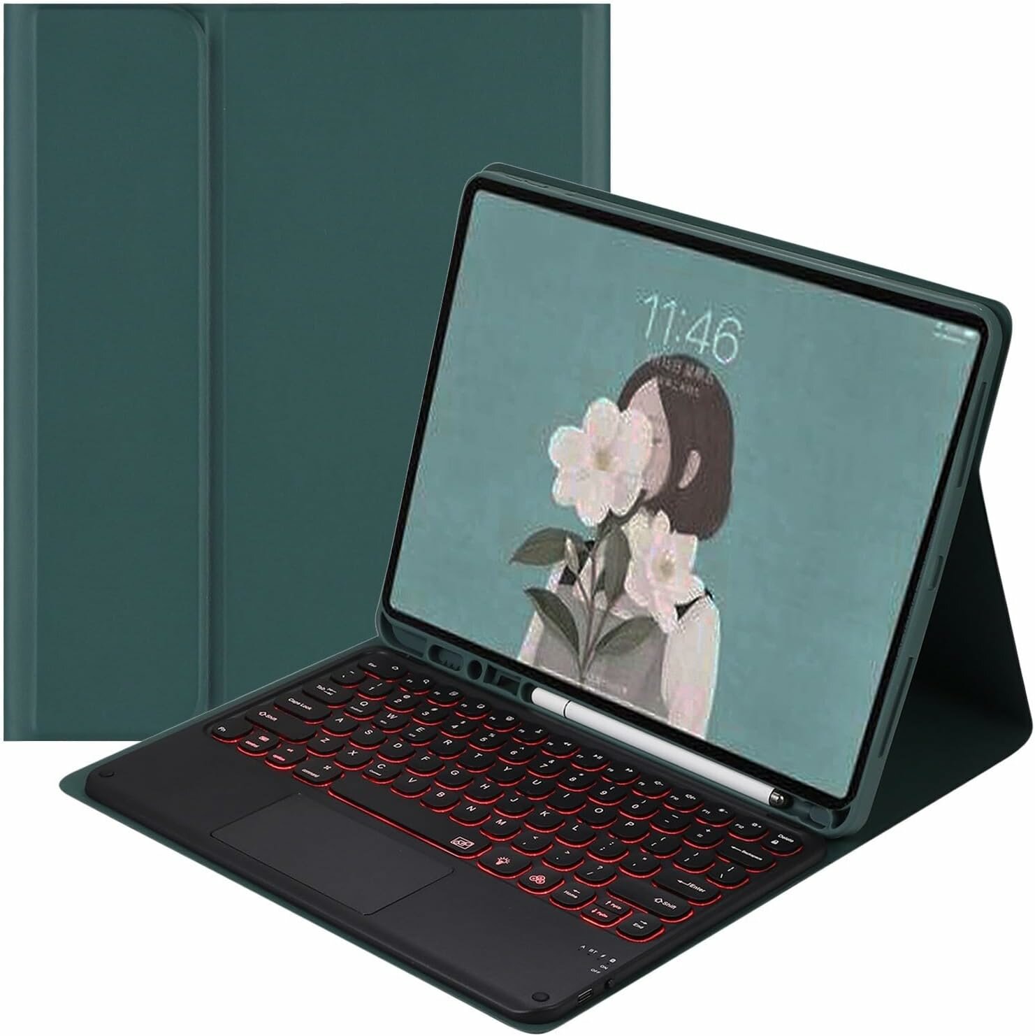Чехол-клавиатура с подсветкой для Samsung Galaxy Tab S10 Ultra 14,6 дюймов(2024) Кожаный чехол с держателем для карандашей, съемной беспроводной клавиатурой-трекпадом