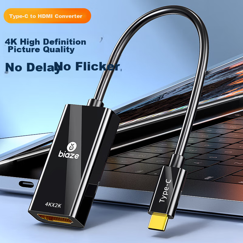 Biaze Type-C to HDMI Adapter Cable, USB-C Thunderbolt 3 to 4K Screen Mirroring Converter Female, for Apple 16/15/Mac Computers, IPad, Huawei Phones, Projector Expansion