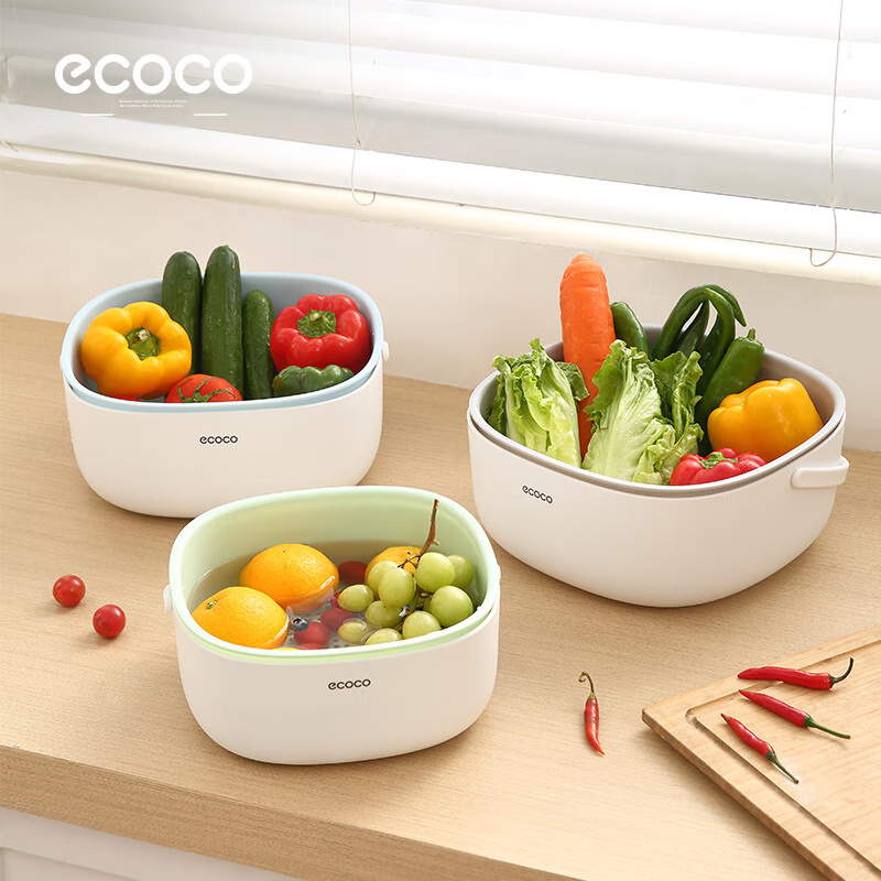 Ecoco Colander, Double-Layer Vegetable Basket, Fruit Basket, Kitchen Strainer, Draining Rack, E2026 Large — фото 1