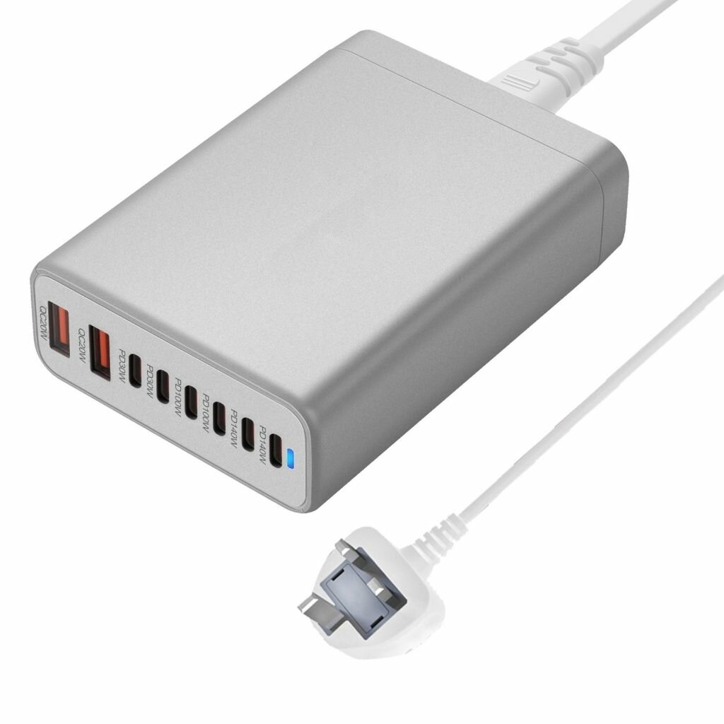 Многофункциональное зарядное устройство на основе нитрида галлия мощностью 580 Вт-Британский стандарт-серебристый