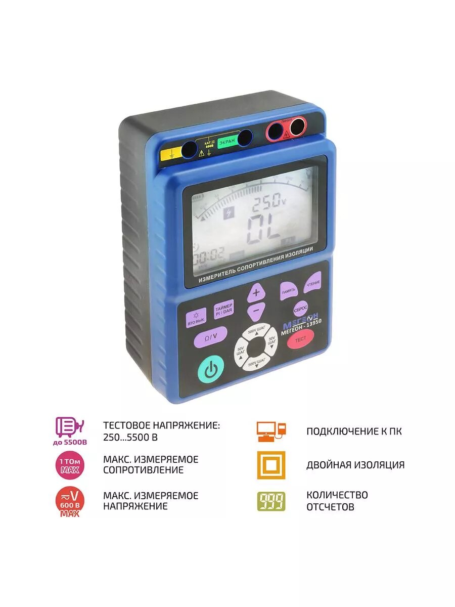 Измеритель сопротивления изоляции (мегаомметр) мегеон 13950