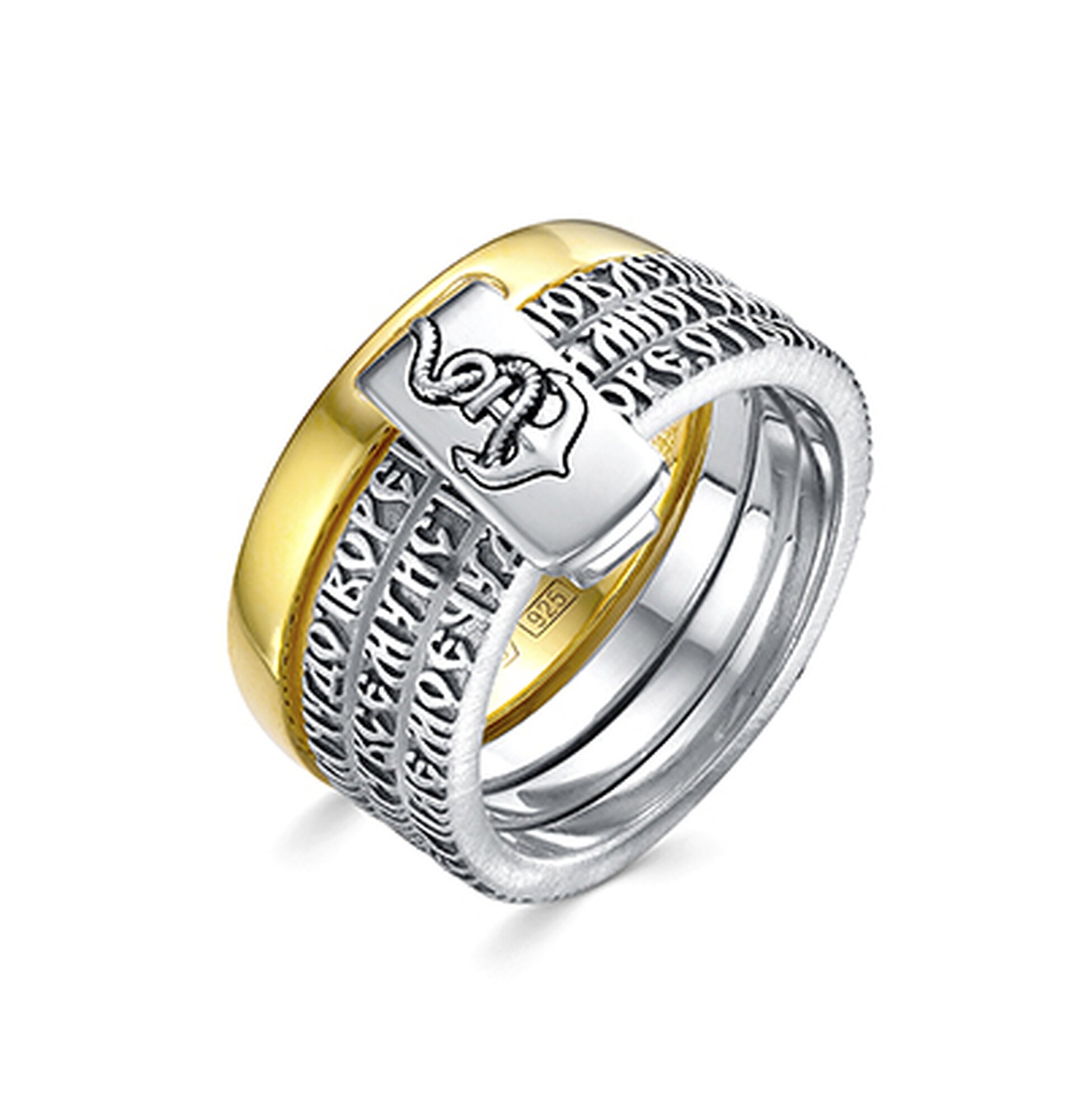 Кольцо широкое, серебро, 925 проба, золочение