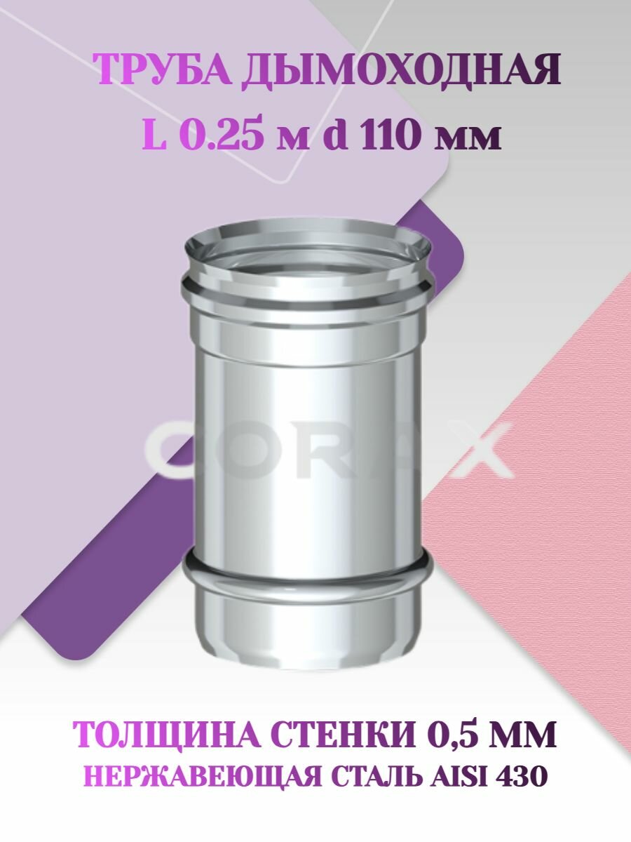 Труба дымоходная L 0.25м d 110 мм