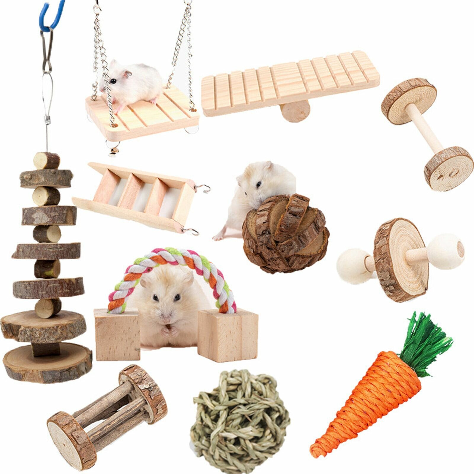 Набор жевательных игрушек для хомяков, натуральные деревянные игрушки и аксессуары для хомяков