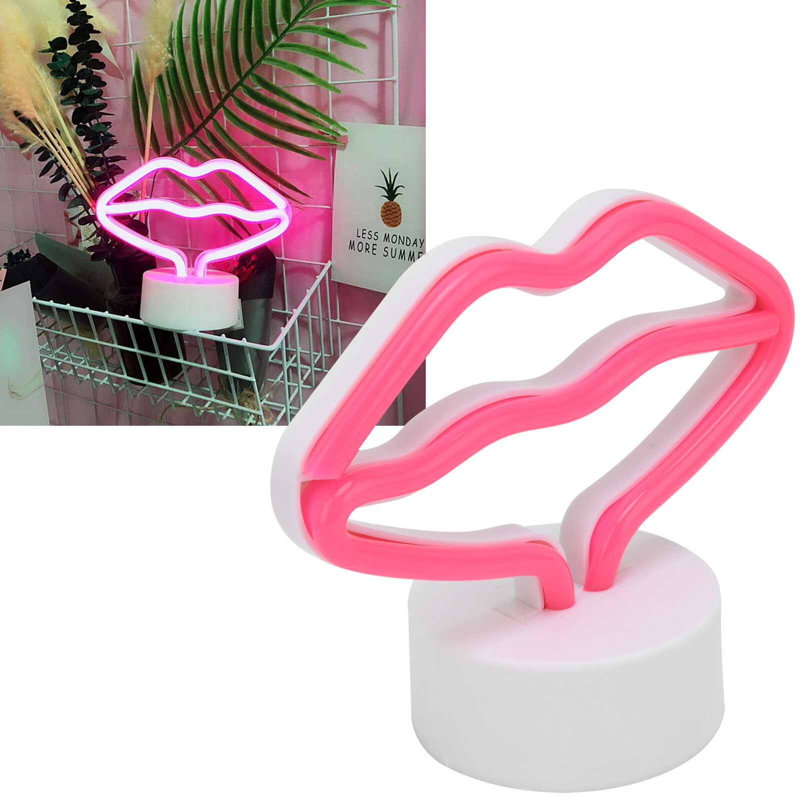 Светодиодные неоновые вывески в форме губ с подставкой, неоновая лампа с питанием от USB для вечеринки в детской комнате