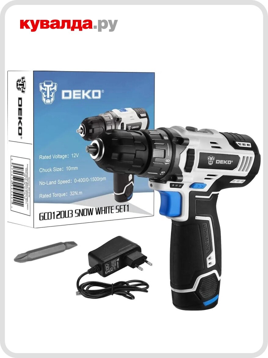 Дрель-шуруповерт аккумуляторная DEKO GCD12DU3 SNOW WHITE SET1 (063-4170)