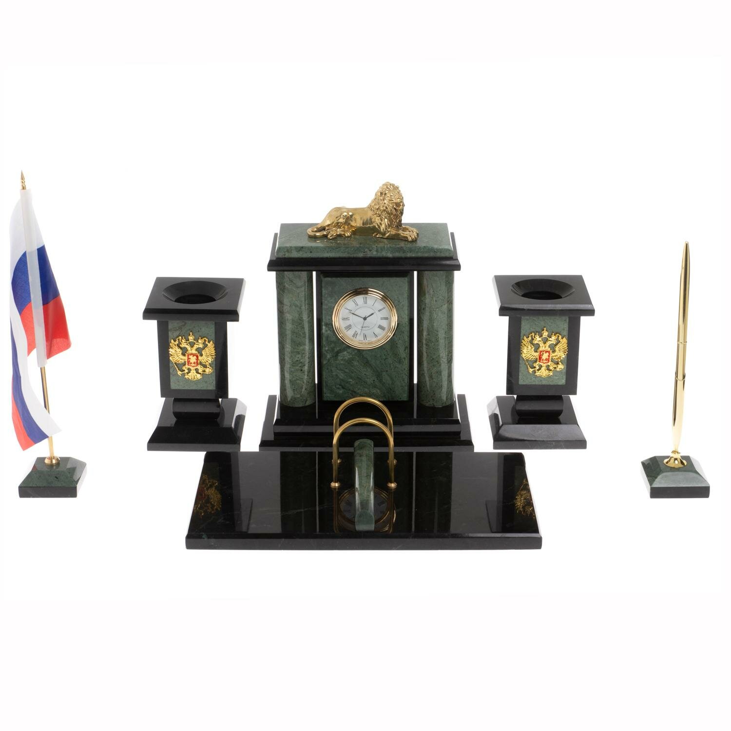 Настольный набор "Лев" из офиокальцита 129979