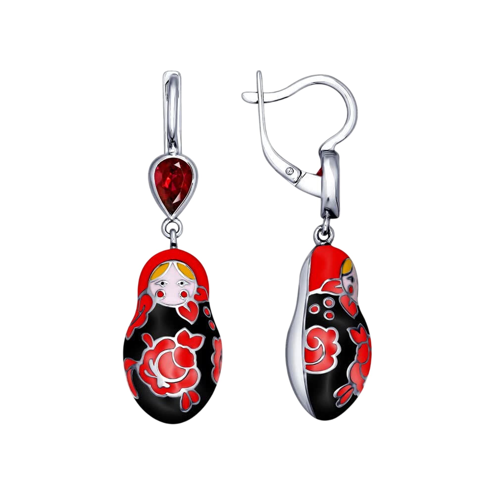 Серьги, серебро, 925 проба, родирование, фианит, эмаль