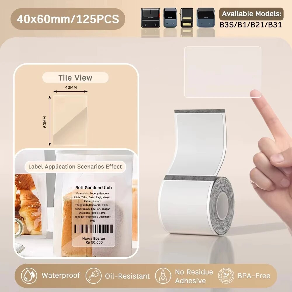 Niimbot B1 Прозрачные этикетки для принтера Trans 4060