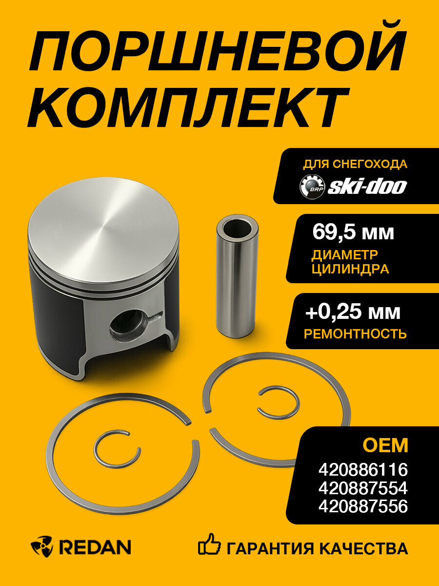 Поршневой комплект для BRP Ski-doo Rotax 494 (1996-2000) (0.25) (T-Molly) (KINETIX)