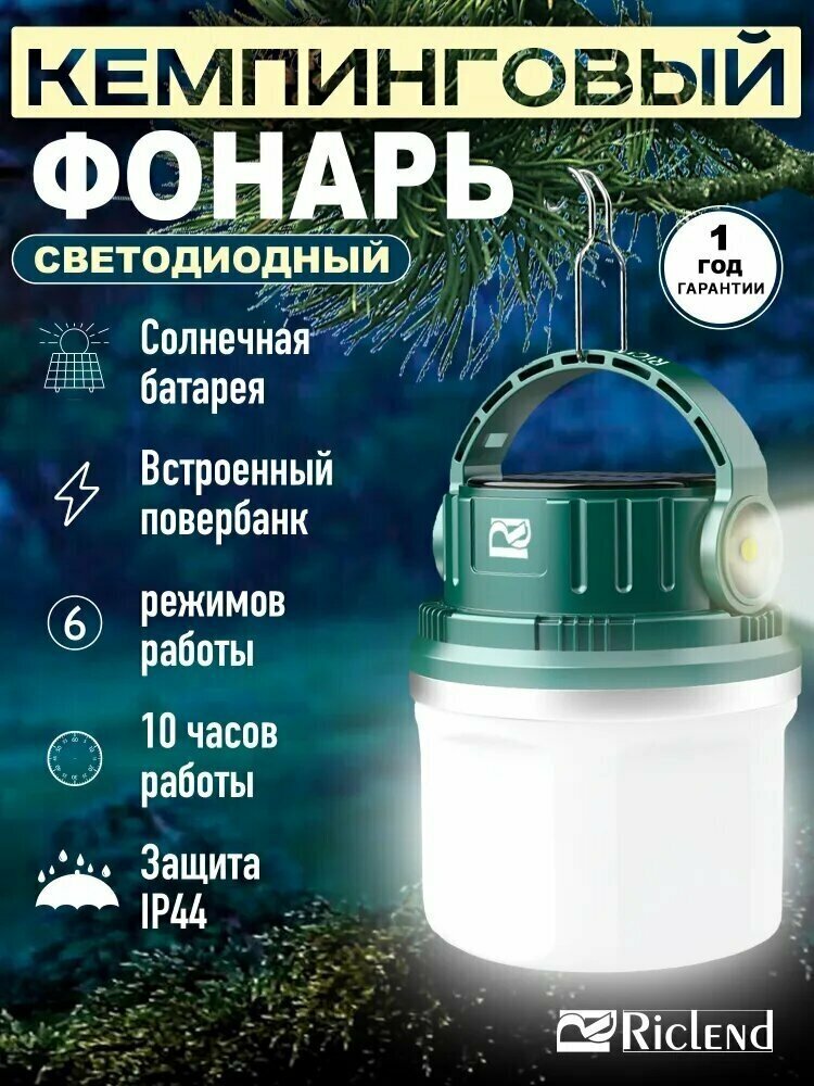 Кемпинговый фонарь Riclend, 1500 лм, герметичный корпус, зарядка через USB-C, до 5 часов работы