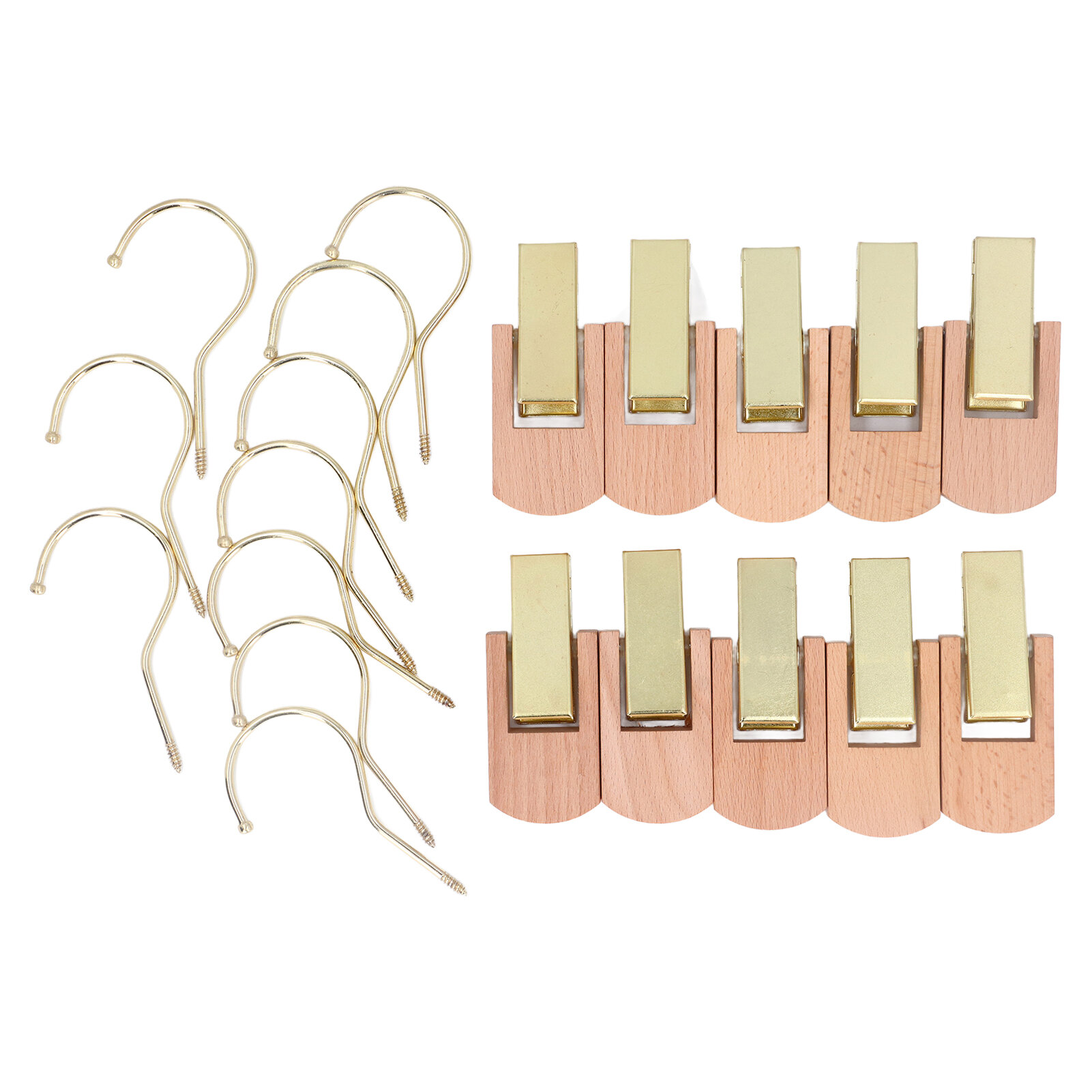 10cm Hanging Clips Metal Hook with Wood Clip 360 Degree Rotating Clothing Hooks for Closet Office Workshop