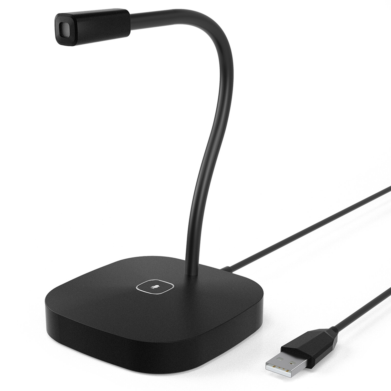 Микрофон для компьютера USB проводной 360 градусов всесторонний конденсаторный с регулируемым шейкой и кнопкой отключения звука тач-кнопка Plug & Play черного цвета длина провода 1.35м вес 198г набор 1 шт с вентиляционным ватой и инструкцией на