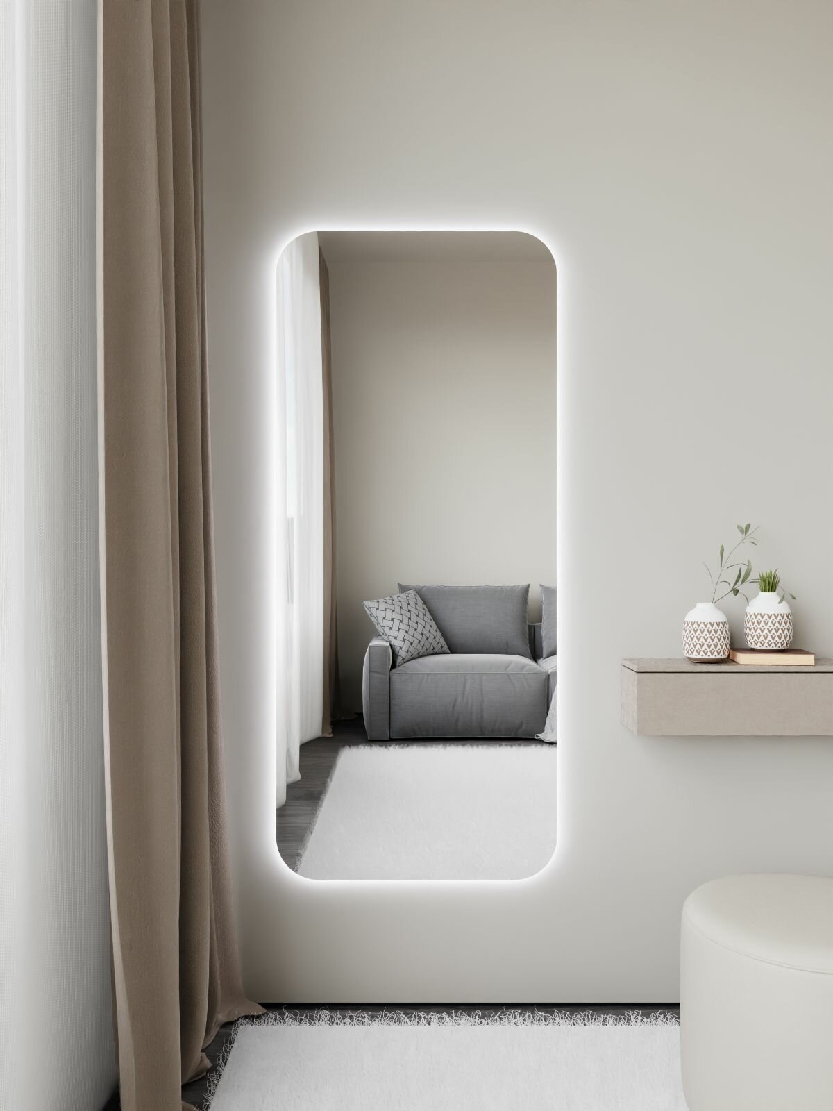 Зеркало настенное 150х70 см. мягкий квадрат BLX MIRROR с подсветкой холодный свет 6000К