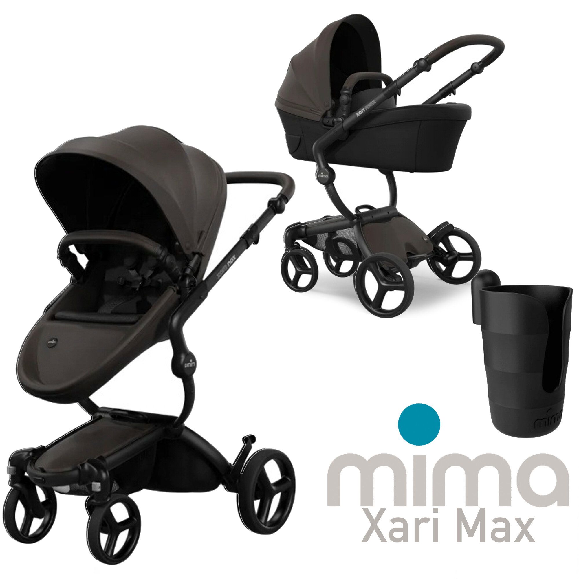 Коляска 2 в 1 Mima Xari MAX Black/Chocolate/blk + подстаканник