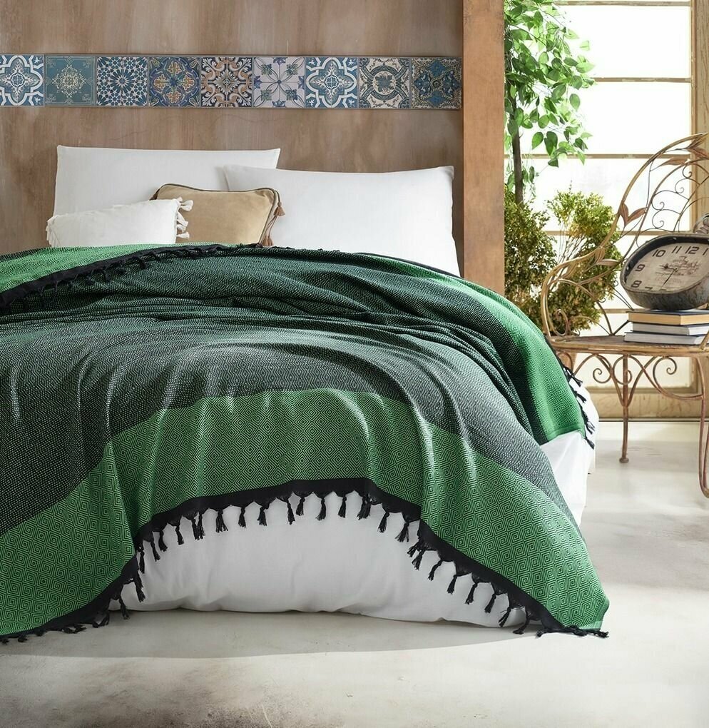 Плед на диван, кровать, евро 200х260 Турция, хлопок, зеленый