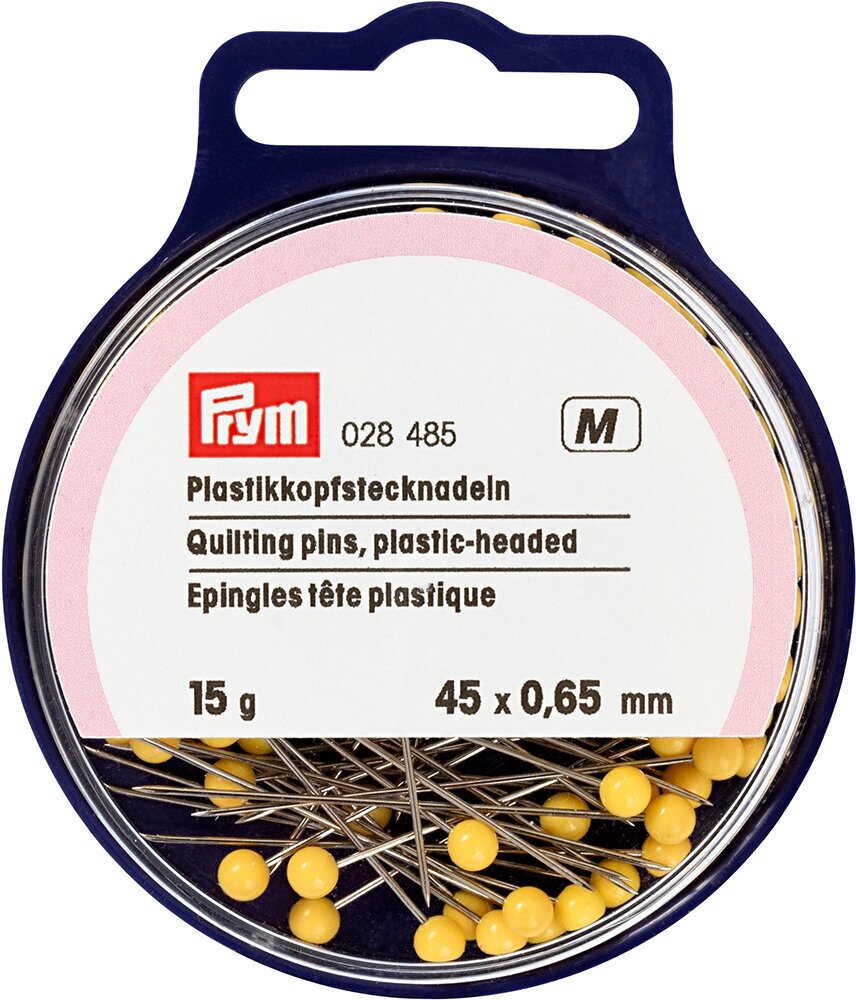 PRYM 028485 Иглы для закалывания шарики сталь 15 г 45 мм в пластиковой упаковке желтые