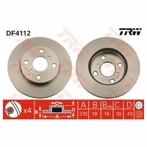 Тормозной диск передний TRW DF4112 для Toyota Echo, Platz, Vios, Yaris