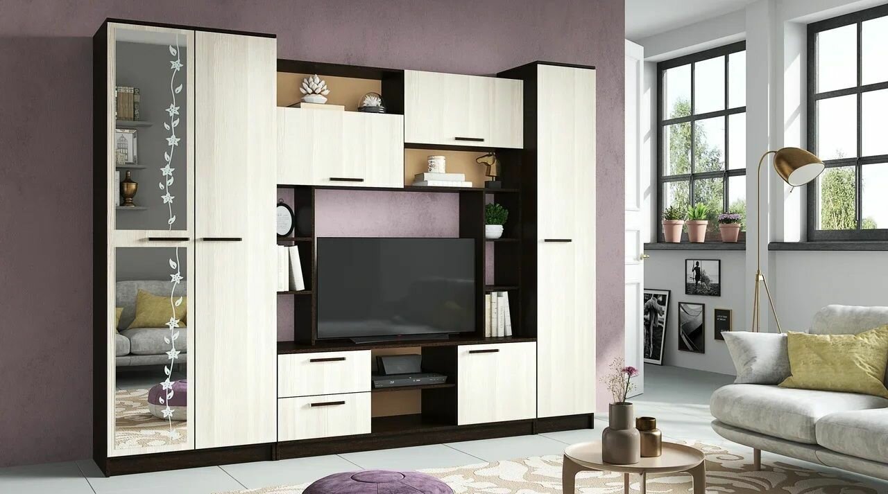 Гостиная BTS Флора венге/лоредо Размеры: Высота 2100мм Глубина 540мм Ширина 2700мм