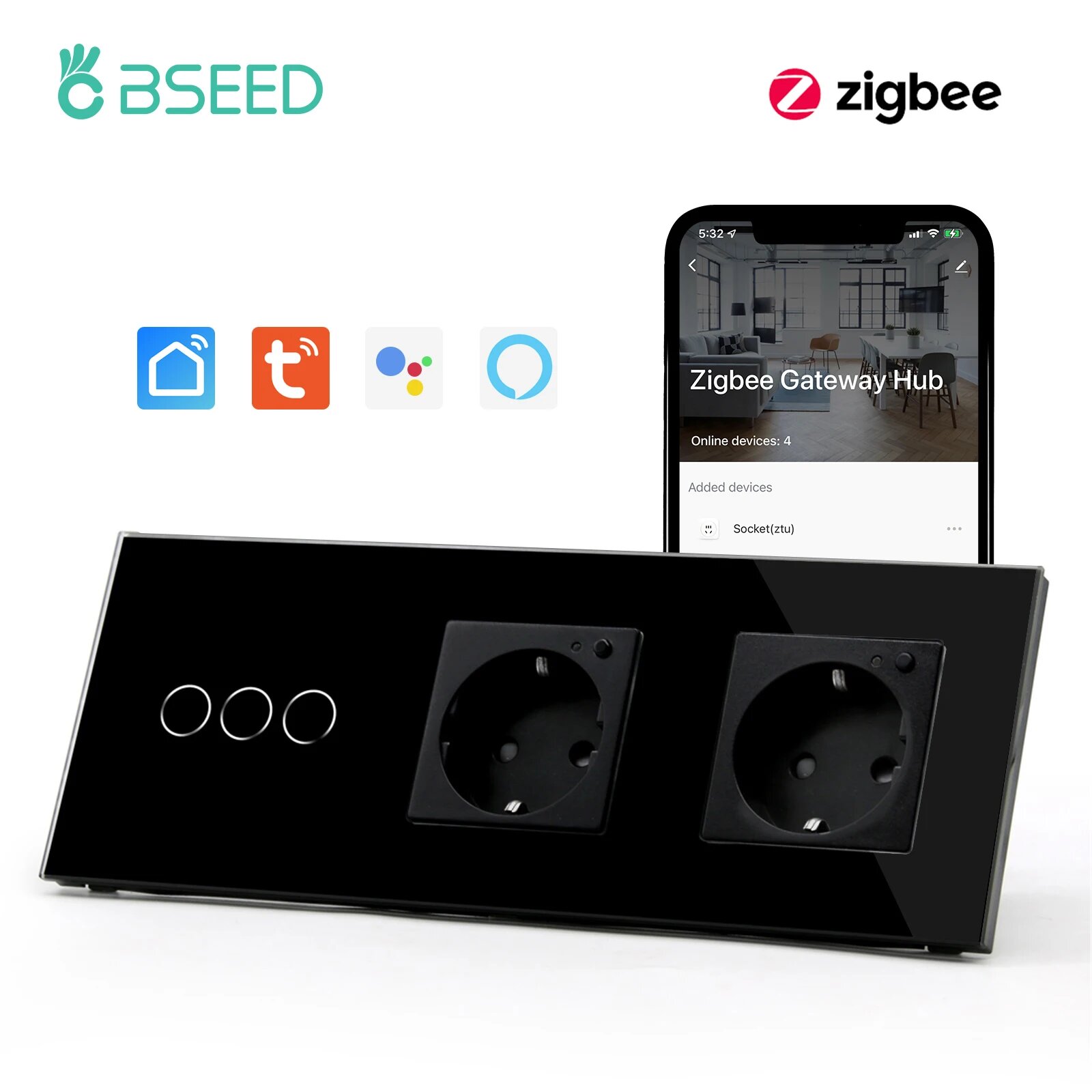Умные выключатели BSEED ZigBee 1/2/3 клавиши 3Gang Sockets