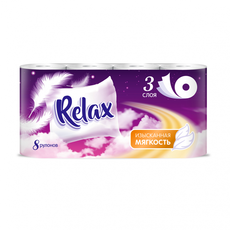 Бумага туалетная Relax 3 слоя 8 рулонов 531/626