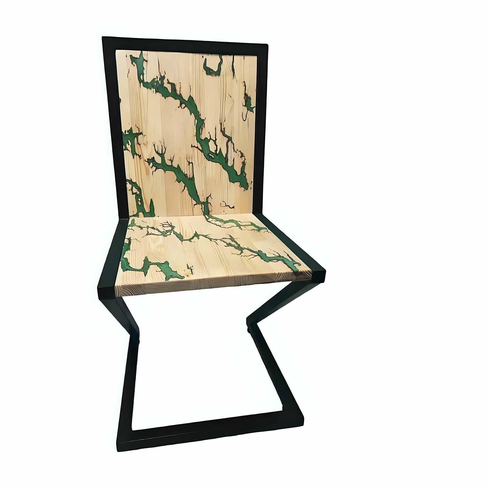 Стул на массиве сосны цвета золотистый дуб с зелёными молниями на металлических ножках в стиле лофт 45х45х93