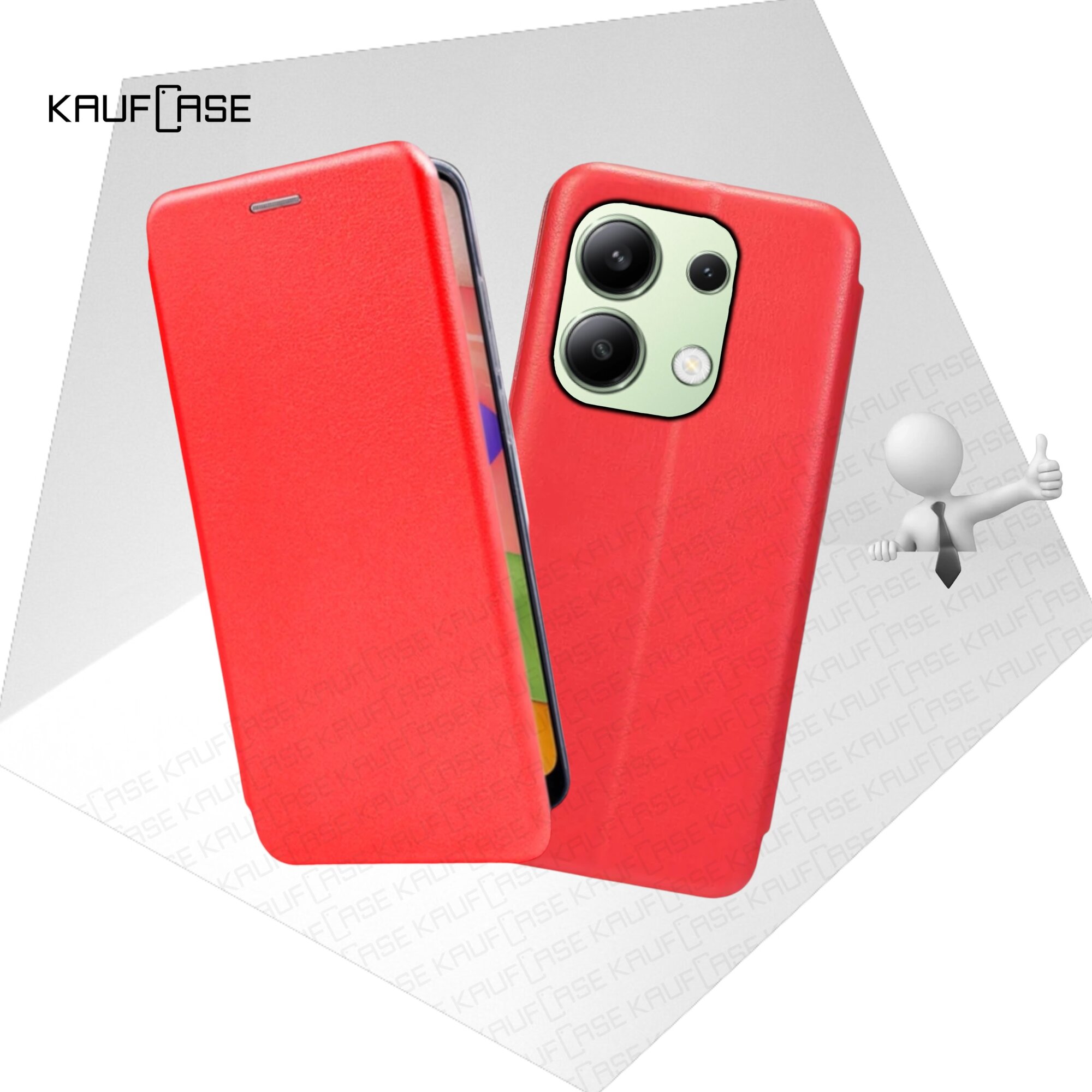 Чехол книжка для телефона Xiaomi Redmi Note 13 Pro 4G/ Poco M6 Pro (6.67"), красный. Текстура под кожу