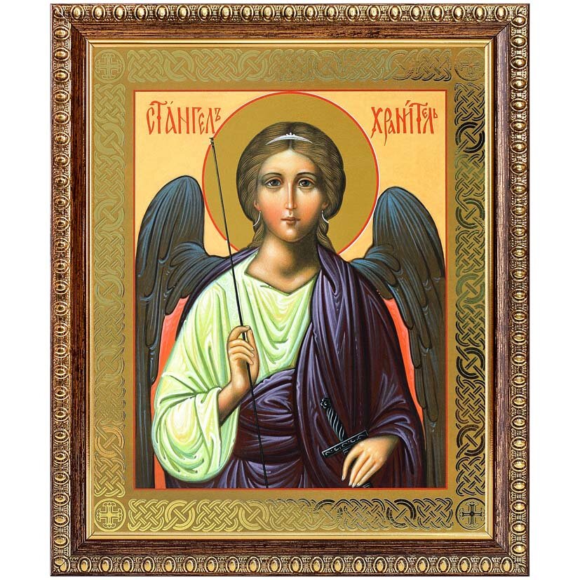 Ангел Хранитель (лик № 005), икона в темной пластиковой рамке 17,5*20,5 см