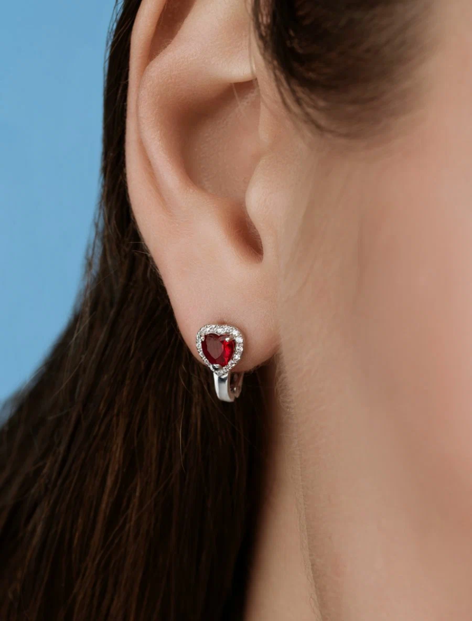 Серьги, серебро, 925 проба, родирование, фианит, гранат синтетический