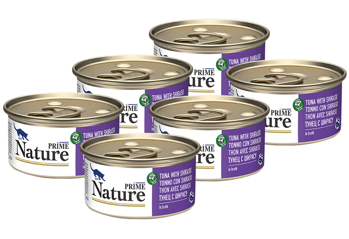 PRIME NATURE TUNA & SHIRASU для взрослых кошек с тунцом и ширасу в бульоне банка 85 гр 85 гр х 6 шт
