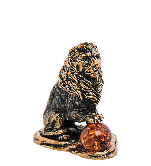 Фигурка Лев с шаром (латунь, янтарь) AM-3139 113-709871