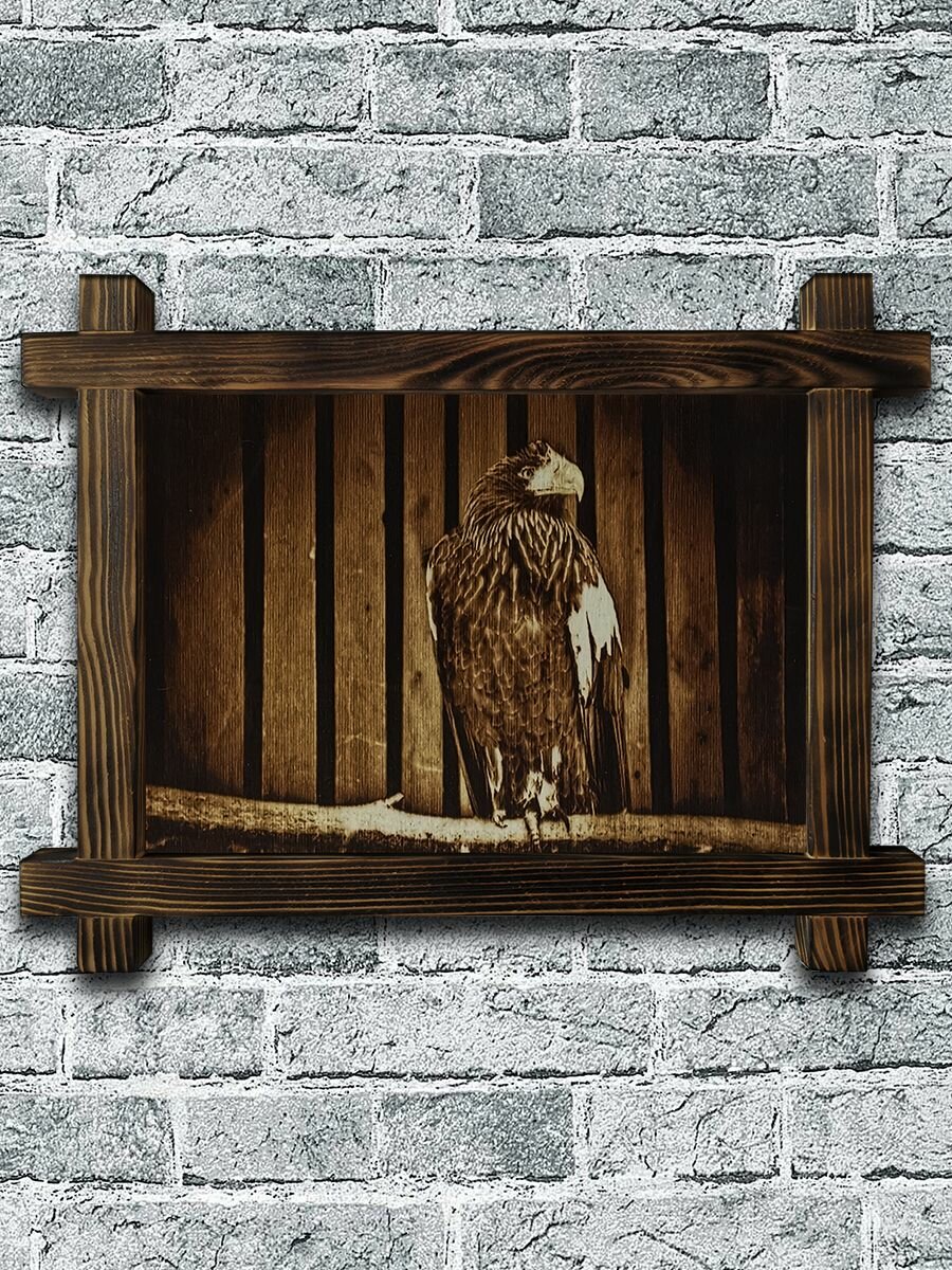 Картина Vilartwood "Орёл" с деревянной рамой 39х30 см коричневый 1 шт
