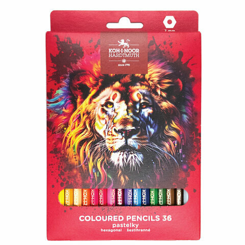 Карандаши цветные KOH-I-NOOR "RED LION" 36 цветов, шестигранные, 2.8 мм, натуральное дерево, 3555/36, 3555036063KS