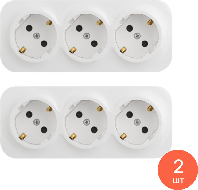 Розетка силовая штепсельная Legrand / Легранд Quteo 3x2К+З 16A 250В IP20, белый блок с предварительным подключением и защитными шторками, 782238 / электрооборудование (комплект из 2 шт)