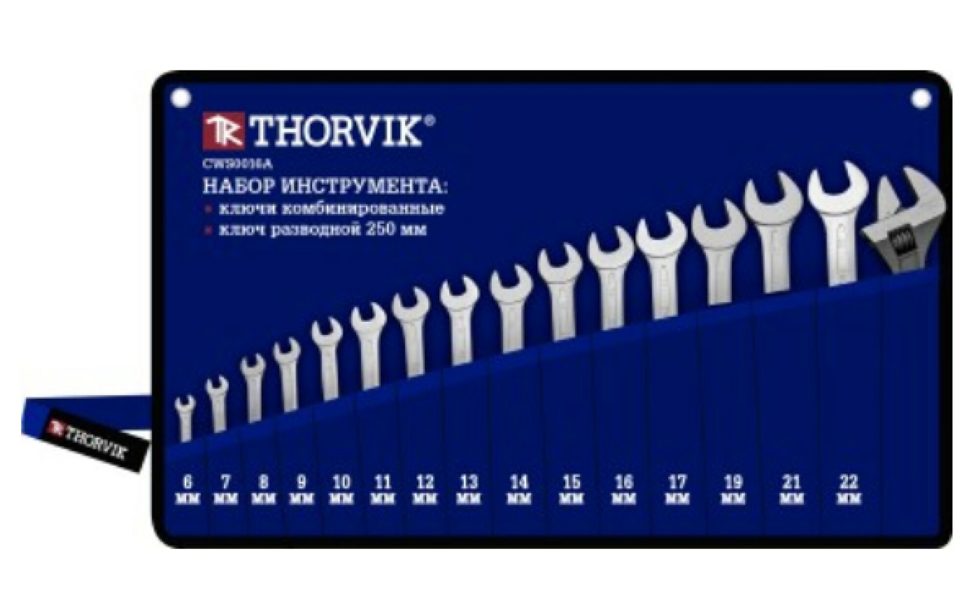 Набор в сумке, ключи комбинированные, 6-22 мм, ключ разводной 250 мм Thorvik CWS0016A