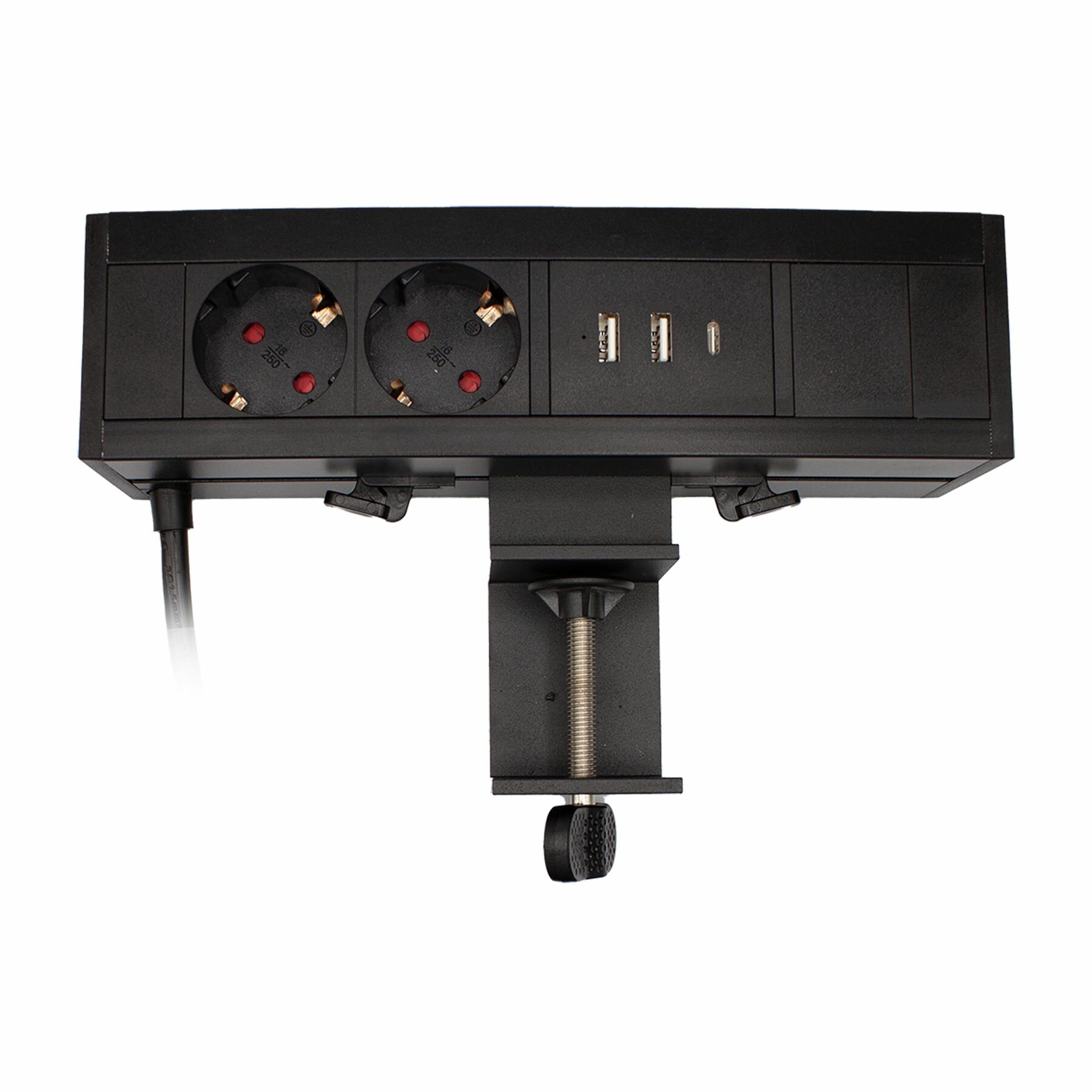 Розеточный блок на струбцине с USB A + C, Для стола, Столешницы, Мебели, с заземлением и защитными шторками.