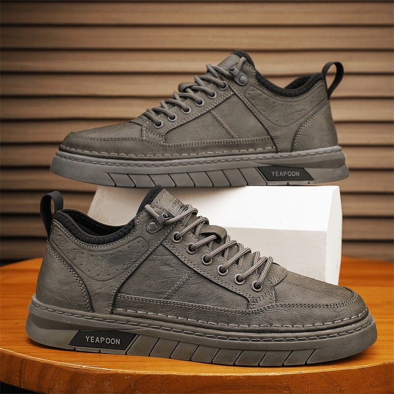 LUO Кеды Мужчины Весна Низкие Антискользящие Прочная Кожа/Brown