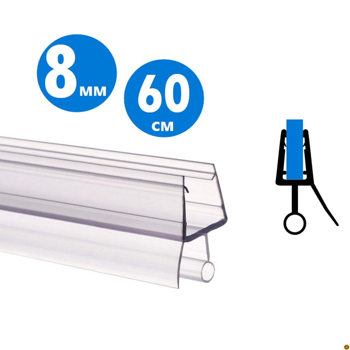 Молдинг дверной нижний душевой кабины ERLIT AB214/215 серии, толщина 8 мм длиной 60 см, два отражателя 11 мм, уплотнитель двери арт. 1016065002