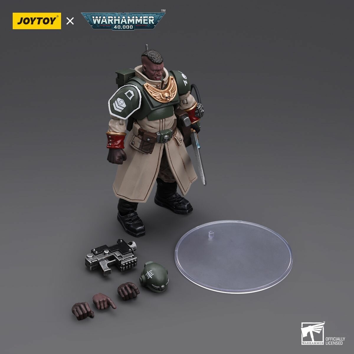 Подвижная фигурка JOYTOY Warhammer 40k Astra Militarum Cadian Command Squad Commander with Power Sword