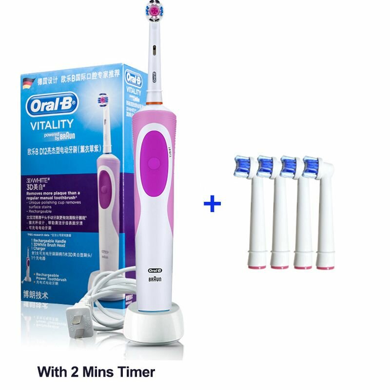 Oral-B Электрическая зубная щетка D12 Vitality + 4 насадки для ежедневной чистки сменные насадки D12